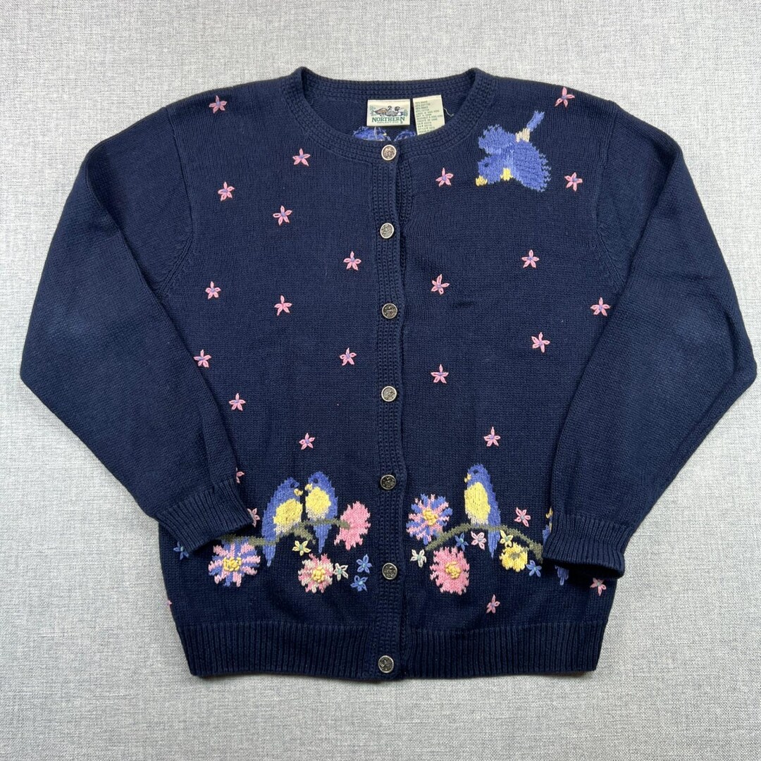Vintage 90s Northern Reflections Cardigan Sweater Women L Blue Birds ...
