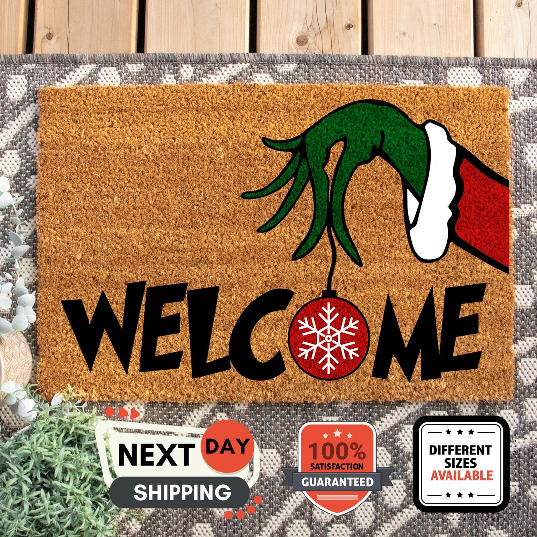 Welcome Doormat, Grinch Doormat, Entryway Decor, Front Porch Doormat ...