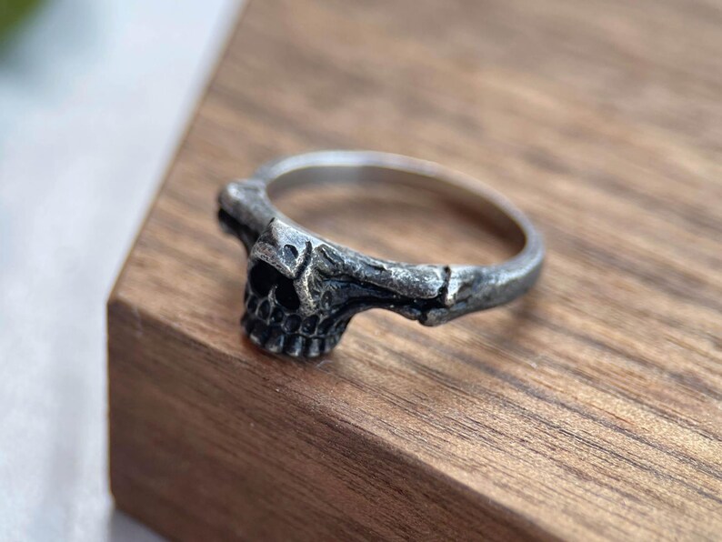Gothic Half Skull Ring Handmade Stainless Steel Bones Ring Bold Punk ...