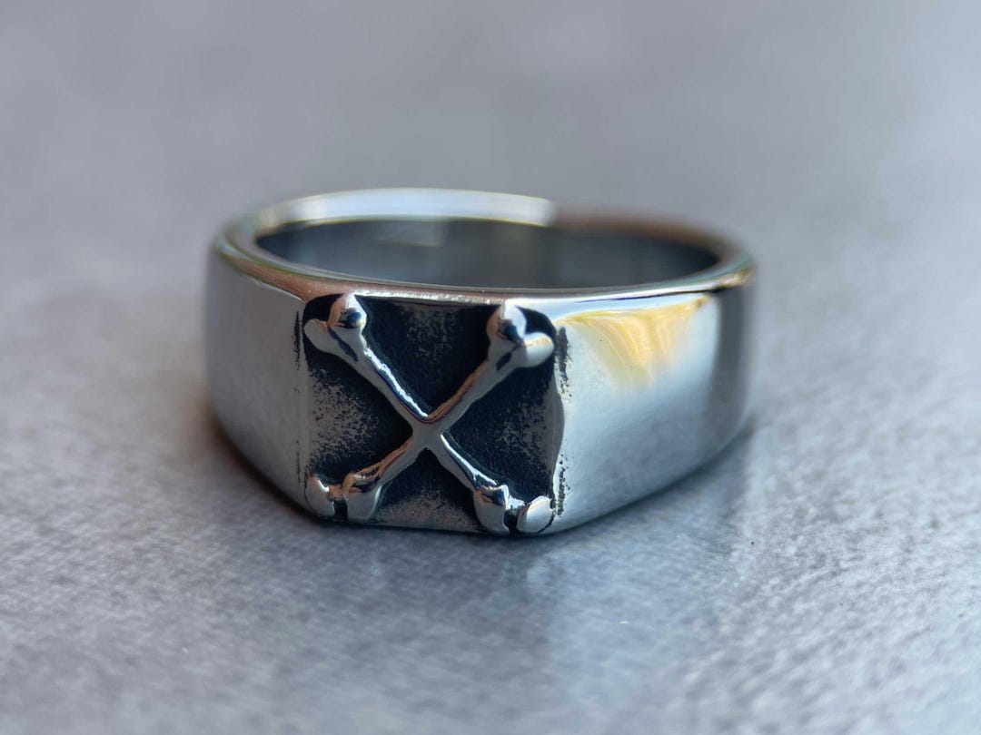 Men's Gothic Crossbones Signet Ring Stainless Steel Skeleton Bones ...