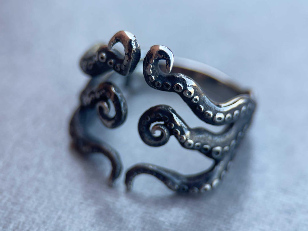 Kraken-inspired Octopus Tentacle Ring, Adjustable Stainless Steel ...