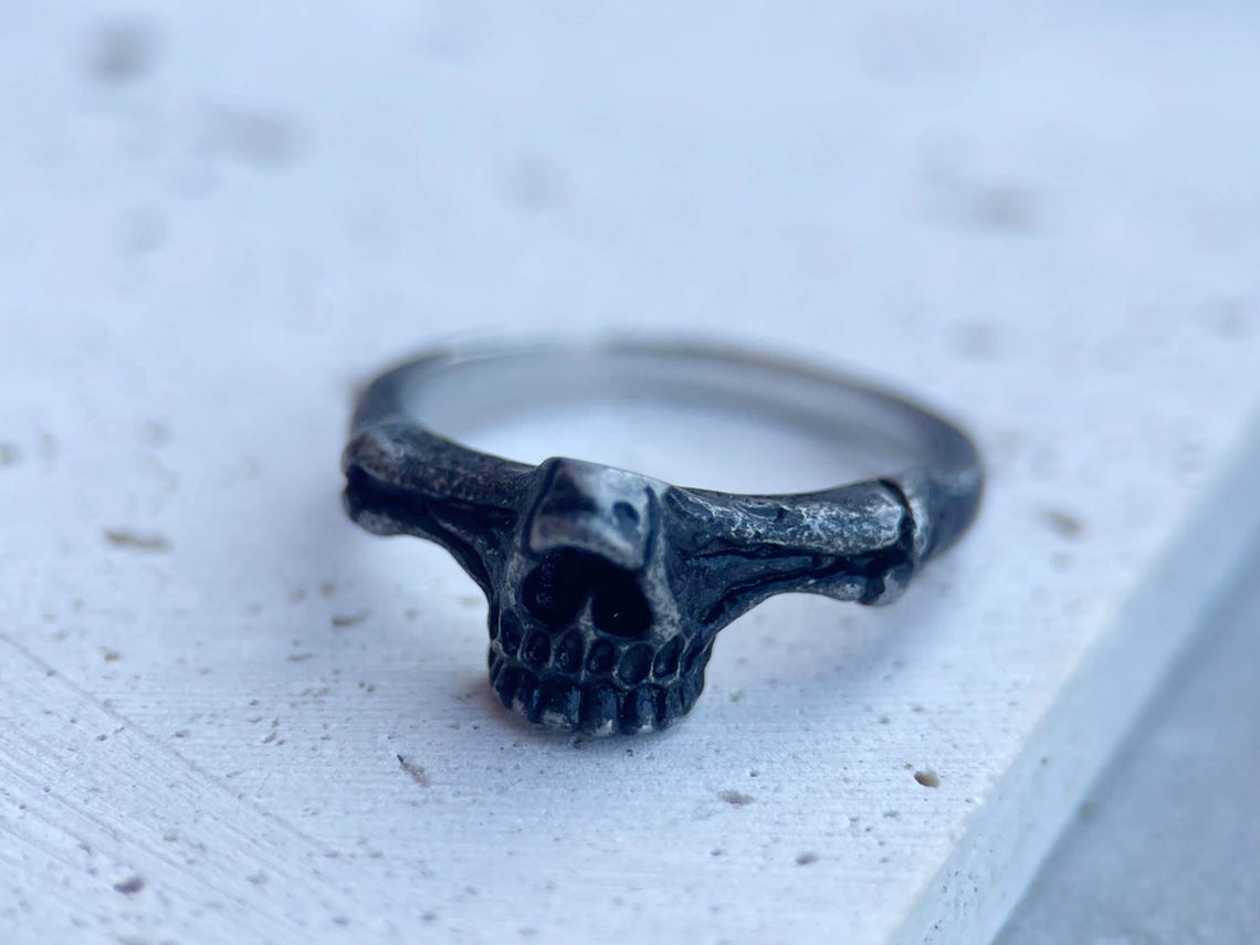 Gothic Half Skull Ring Handmade Stainless Steel Bones Ring Bold Punk ...