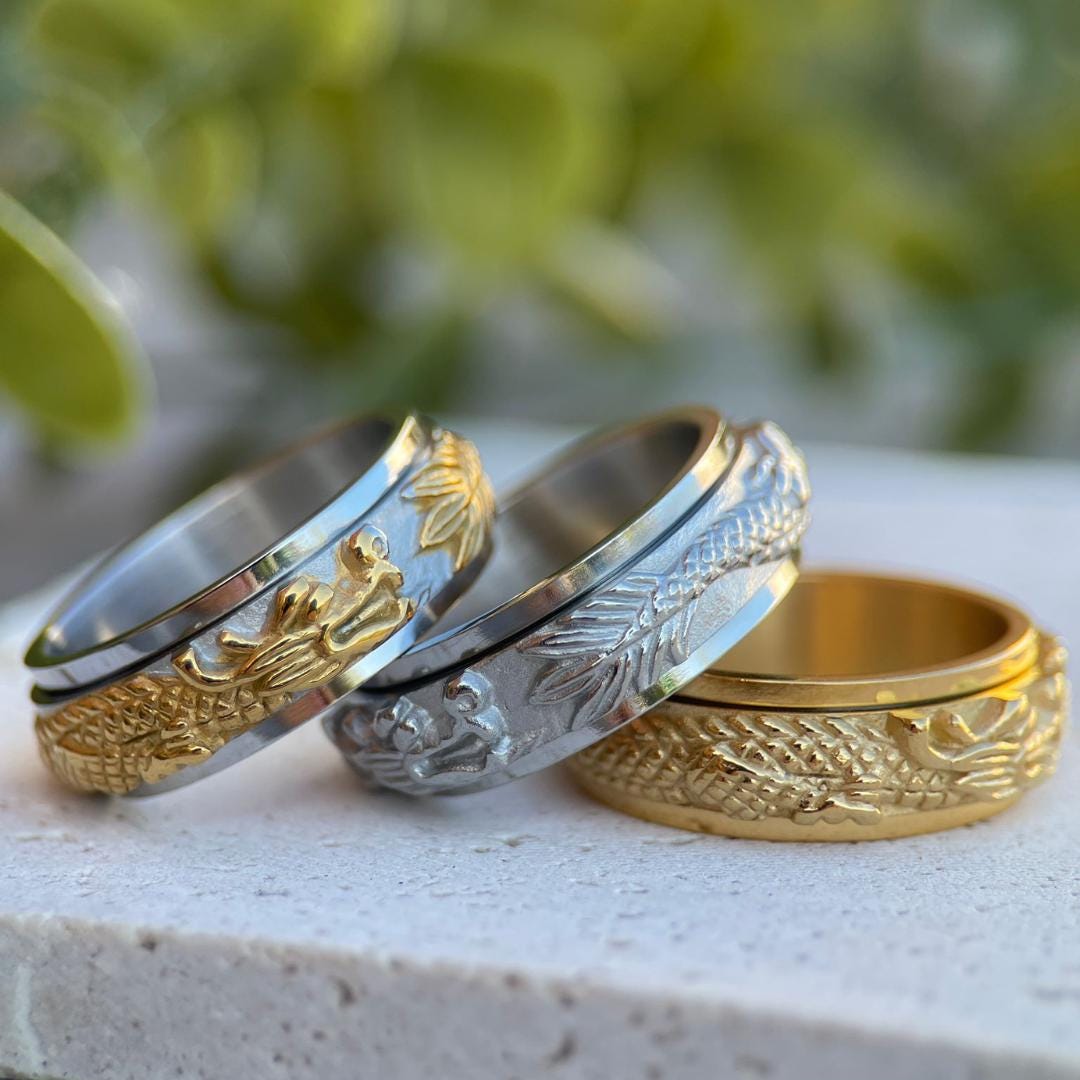 Handcrafted Fidget Dragon Ring – Stress Relief Spinner for Men and ...