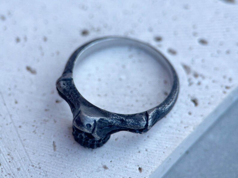 Gothic Half Skull Ring Handmade Stainless Steel Bones Ring Bold Punk ...