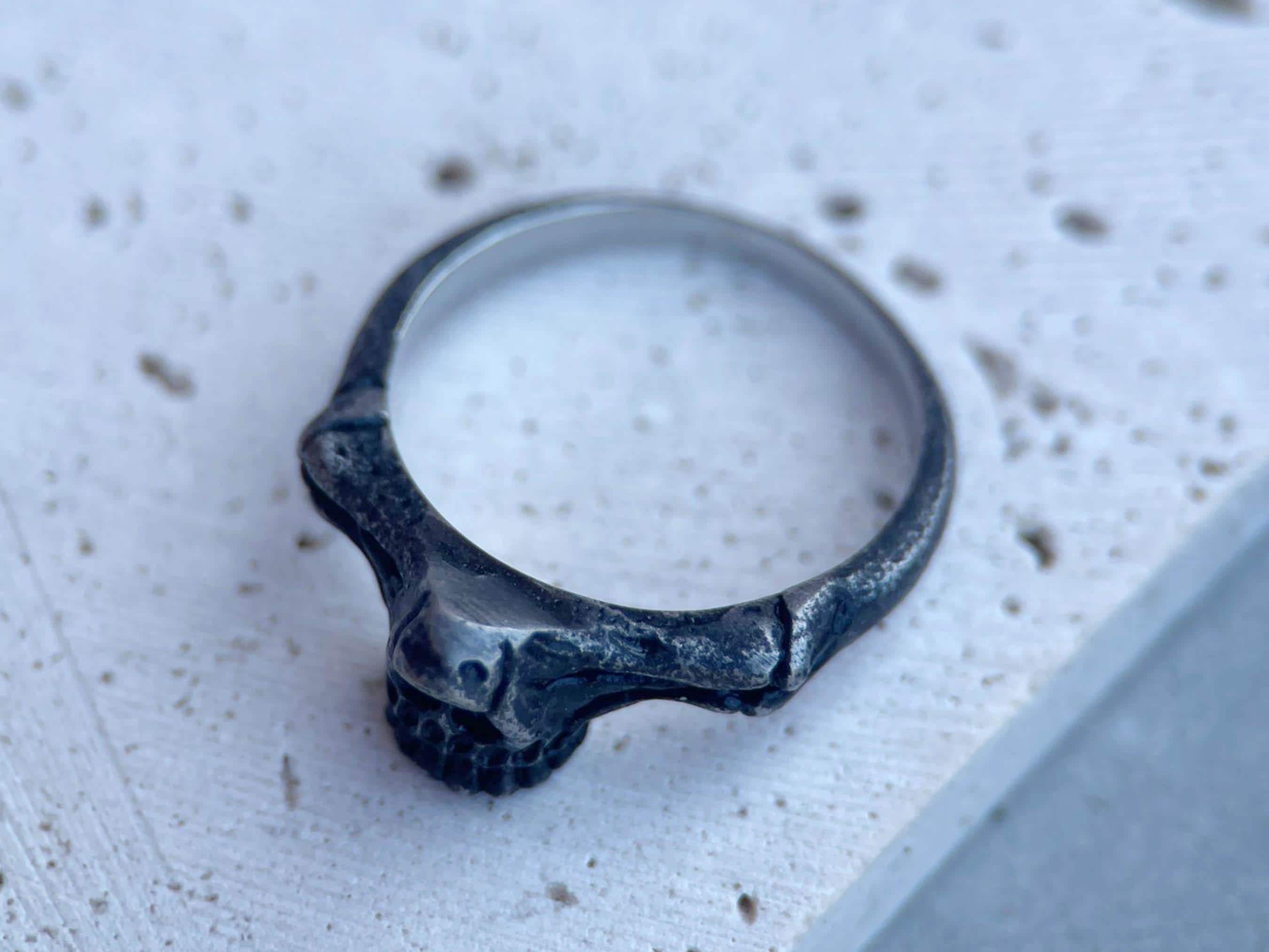 Gothic Half Skull Ring Handmade Stainless Steel Bones Ring Bold Punk ...