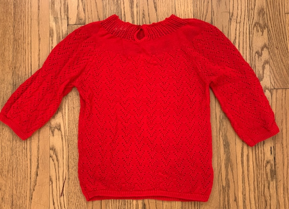 Vintage 1970's Does 1940's Bright Red Knit Pullover … - Gem