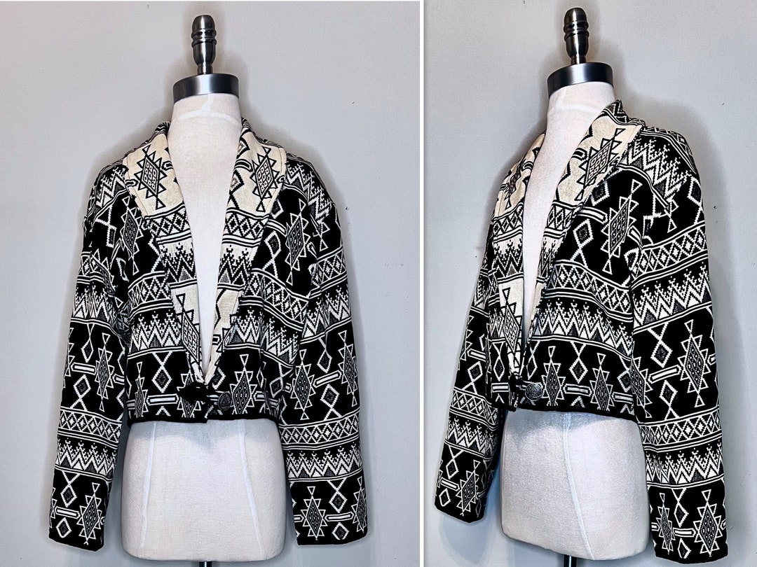 80s Flashback Cropped Black and Cream Aztec Tapestry Southwestern ...