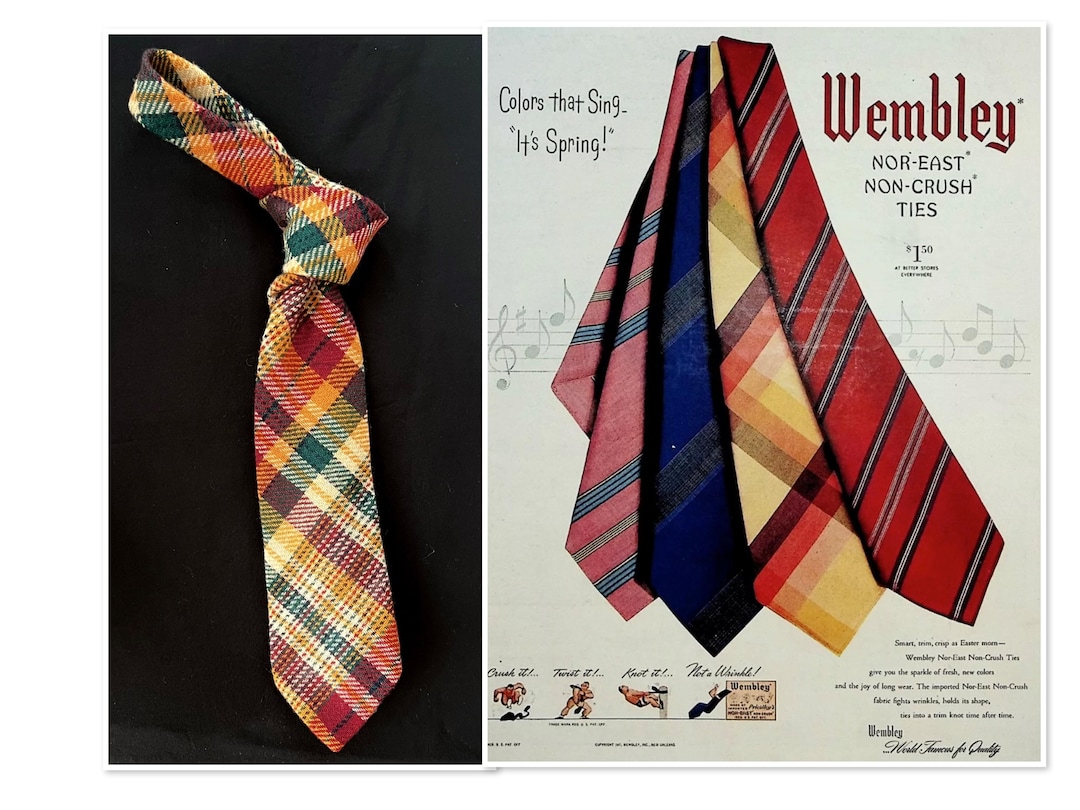 Vintage Wembley Wool Plaid Necktie: 1970s Yellow Gold Burgundy - Etsy