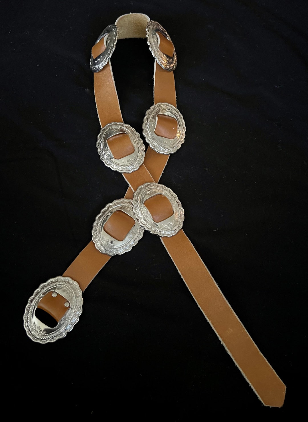 80s 90s Silver Toned Tan Leather Conch Belt/western - Etsy