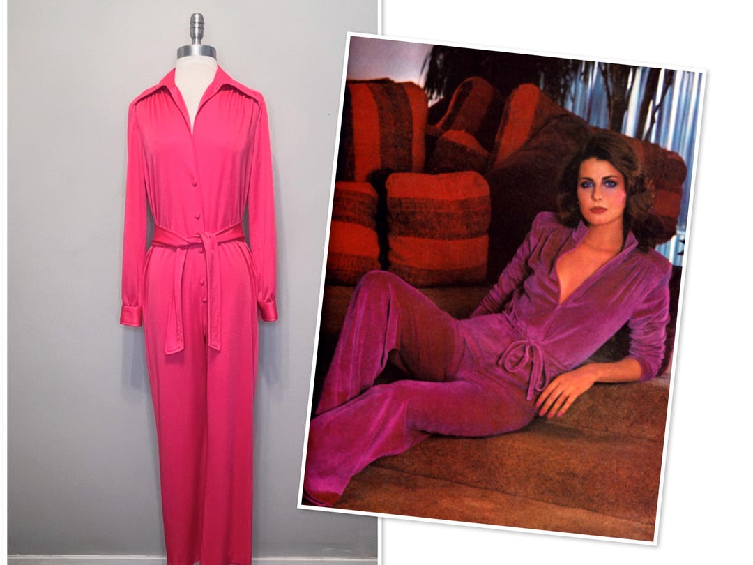 70s Frances Henaghan for Bullocks Wilshire Hot Pink Polyester Jumpsuit ...