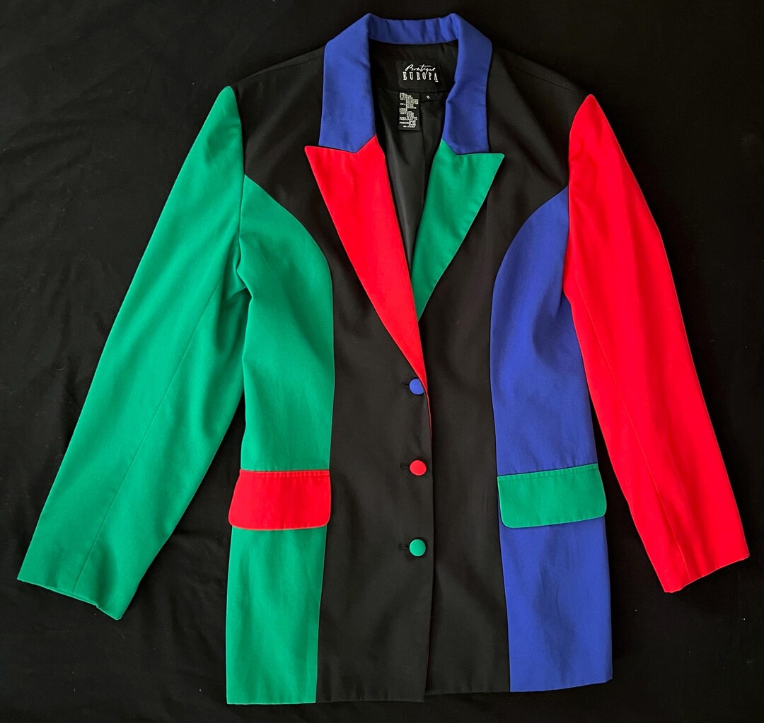 Vintage Color Block Blazer: 90s Rayon Blend, Size 8 - Etsy