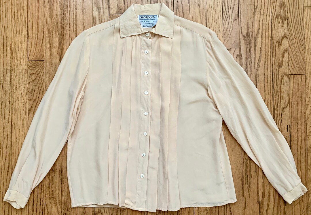 1980s Creamy Vanilla Pleated Silk Blouse by Ciaosport Ltd for Robinson ...