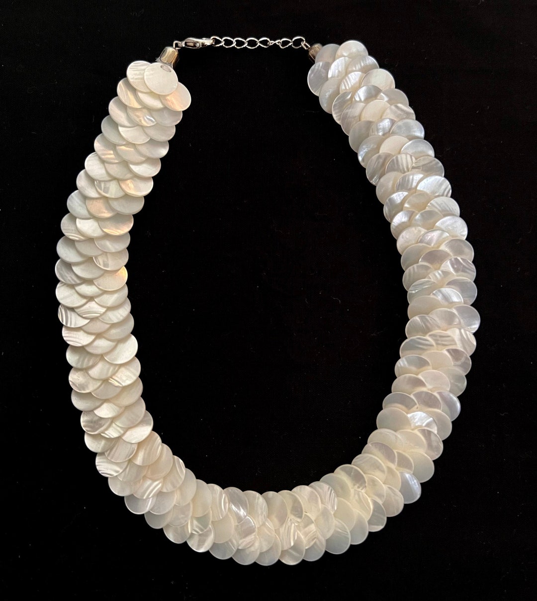 Vintage 80s Abalone Shell Disc Necklace: Elegant Layered Collarbone ...