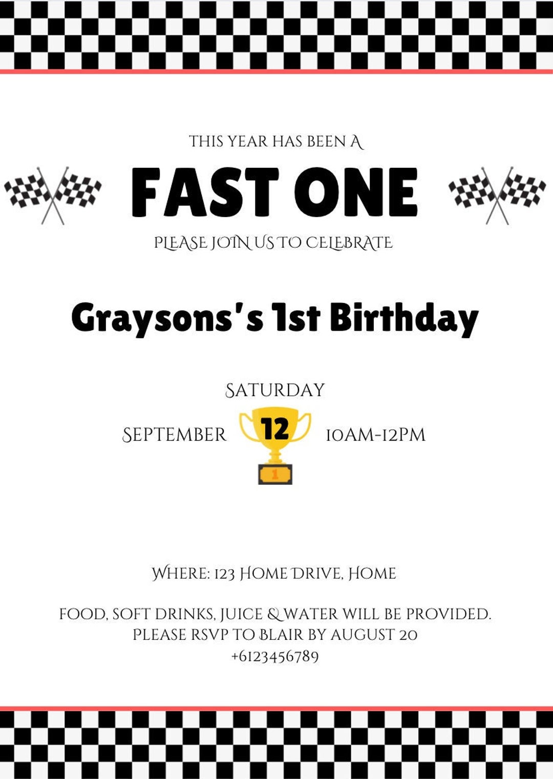 Boys 1st Birthday Invitation 'fast-one' - Etsy