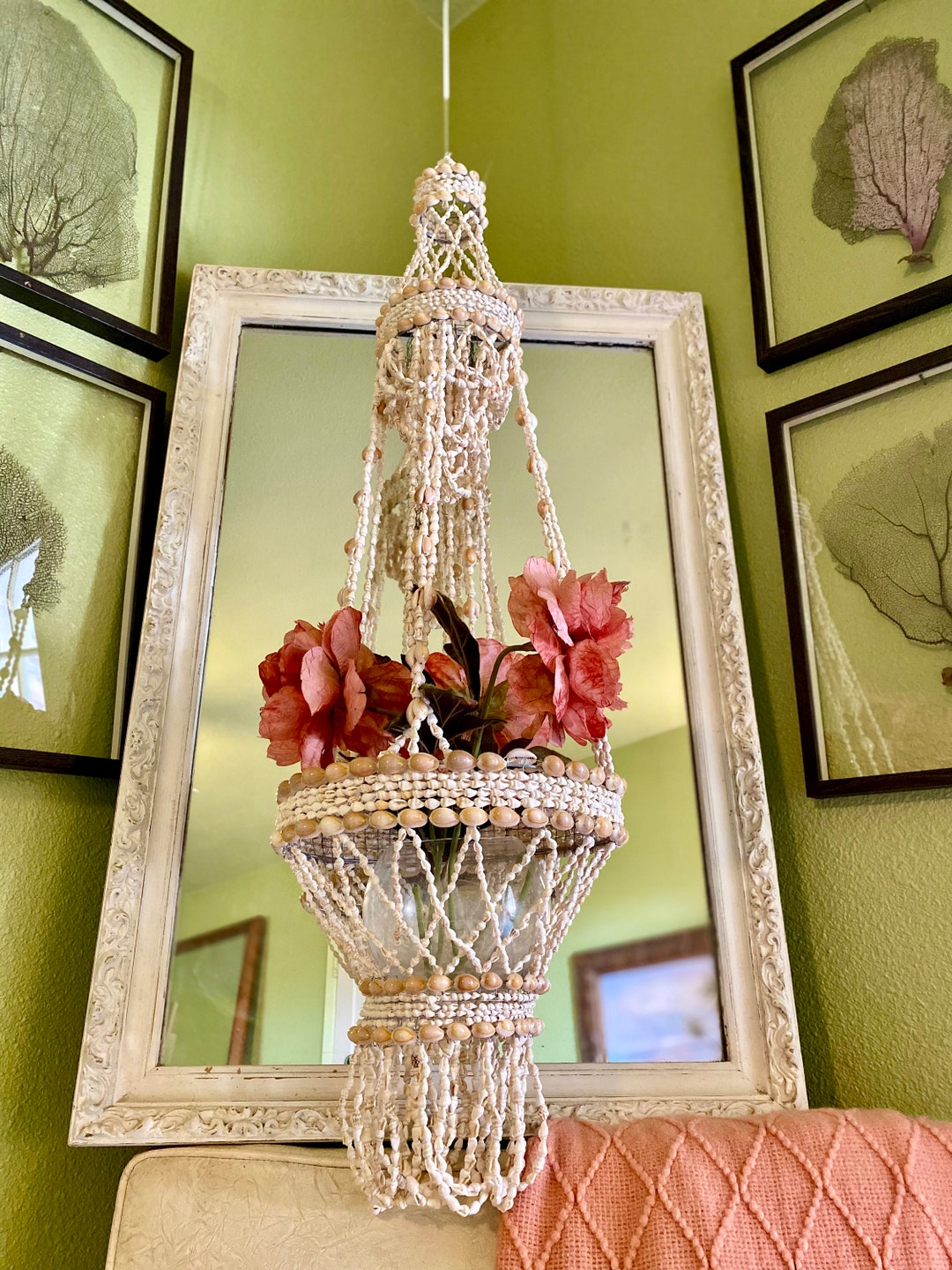 Large Bohemian MCM Style Sea Shell Plant Holder Basket - Etsy