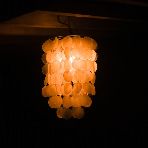 Vintage MCM Swag Hanging Light Boho Capiz Gold Shell Beach Retro ...