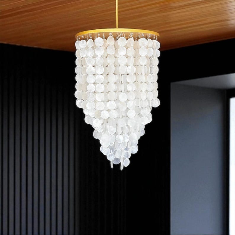 Capiz Shell Chandelier: Handmade Coastal Pendant Light (50x110cm) - Etsy