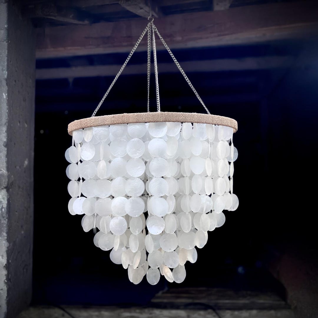 Capiz Shell Chandelier - Boho Hanging Lamp - Coastal Ceiling Decor ...