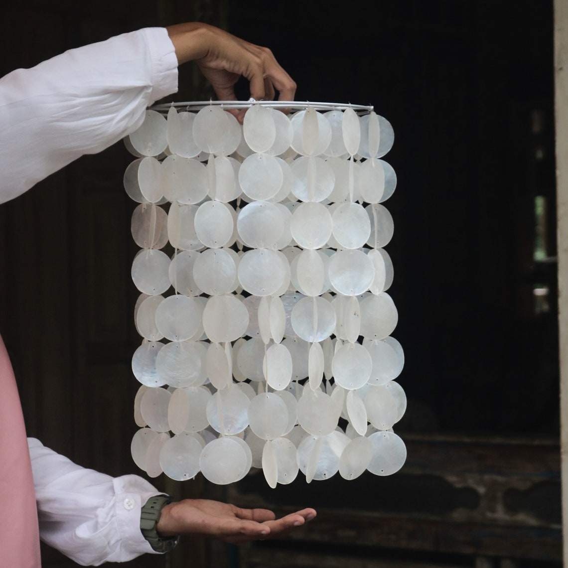 Shell Chandelier Capiz Shell Craft Shell Pendant Light Rounded - Etsy