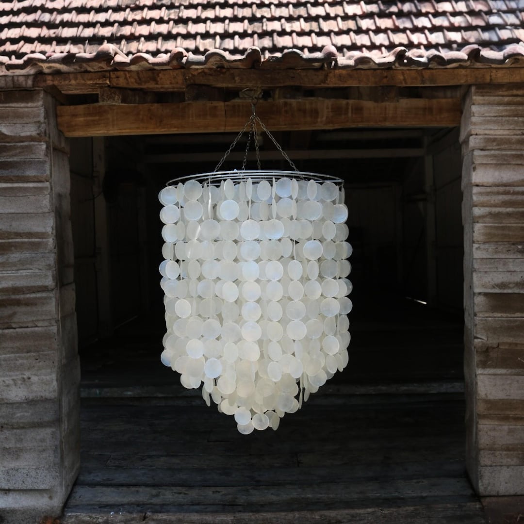 Shell Chandelier - Capiz Shell Craft - Shell Pendant Light Rounded ...