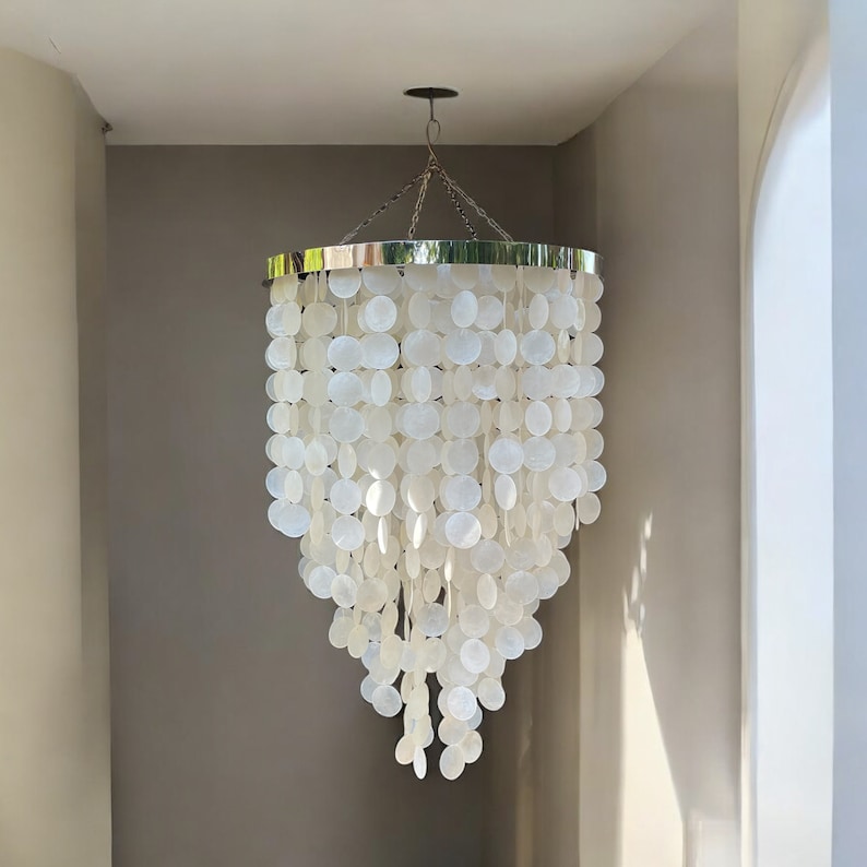 Shell Chandelier - Capiz Shell Craft - Shell Pendant Light Rounded ...