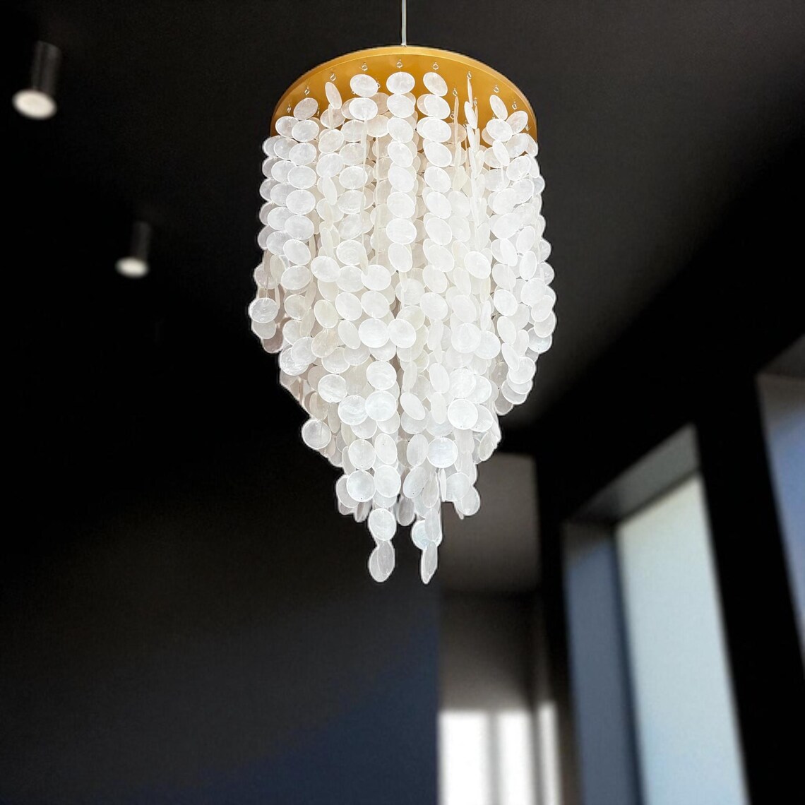 Capiz Shell Chandelier: Handmade Coastal Pendant Light (50x110cm) - Etsy