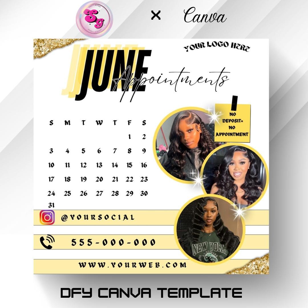 June Booking Flyer, DIY Flyer Template Design, June Appointment Flyer ...