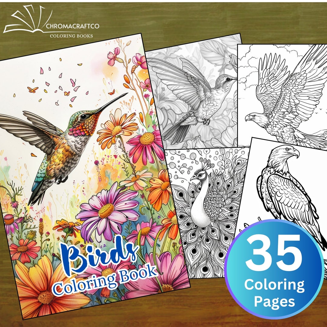 35 Beautiful Birds Coloring Book, Adults Coloring Pages, Cute Birds ...