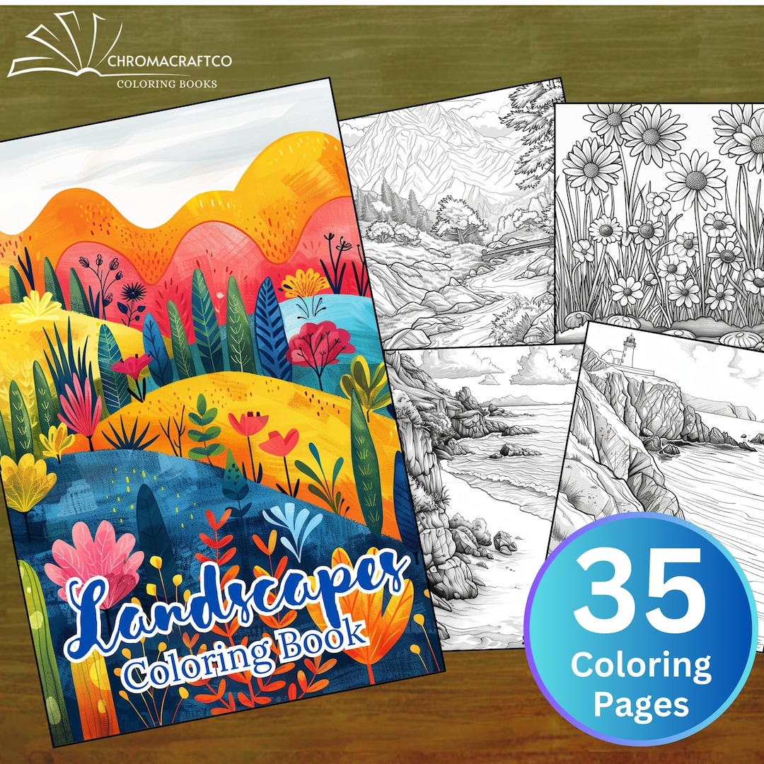 Enchanting Landscape Coloring 35 Book, Nature Inspired Coloring Pages ...