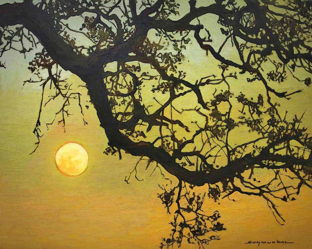 Oak Moon - Craftsman Tonalist Impressionist Art - Matted to 11x14 ...