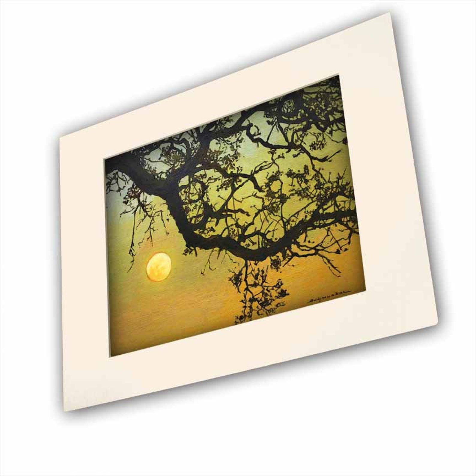 Oak Moon - Craftsman Tonalist Impressionist Art - Matted to 11x14 ...