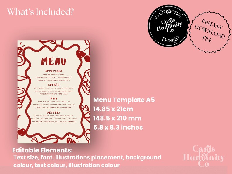 MINIMALIST DOODLE MENU Template Engagement Party Engaged Romantic ...