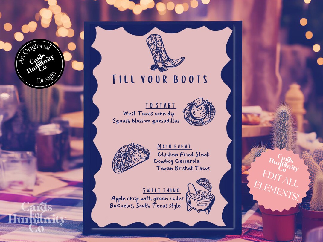 BACHELORETTE MENU TEMPLATE Hen Party Menu Hens Last Rodeo, Country ...