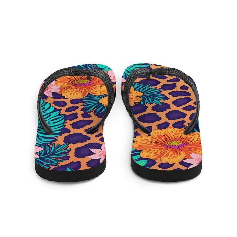 Neon Cheetah and Flowers Unique Flip Flops, Beach Sandals, Bridal Flip ...