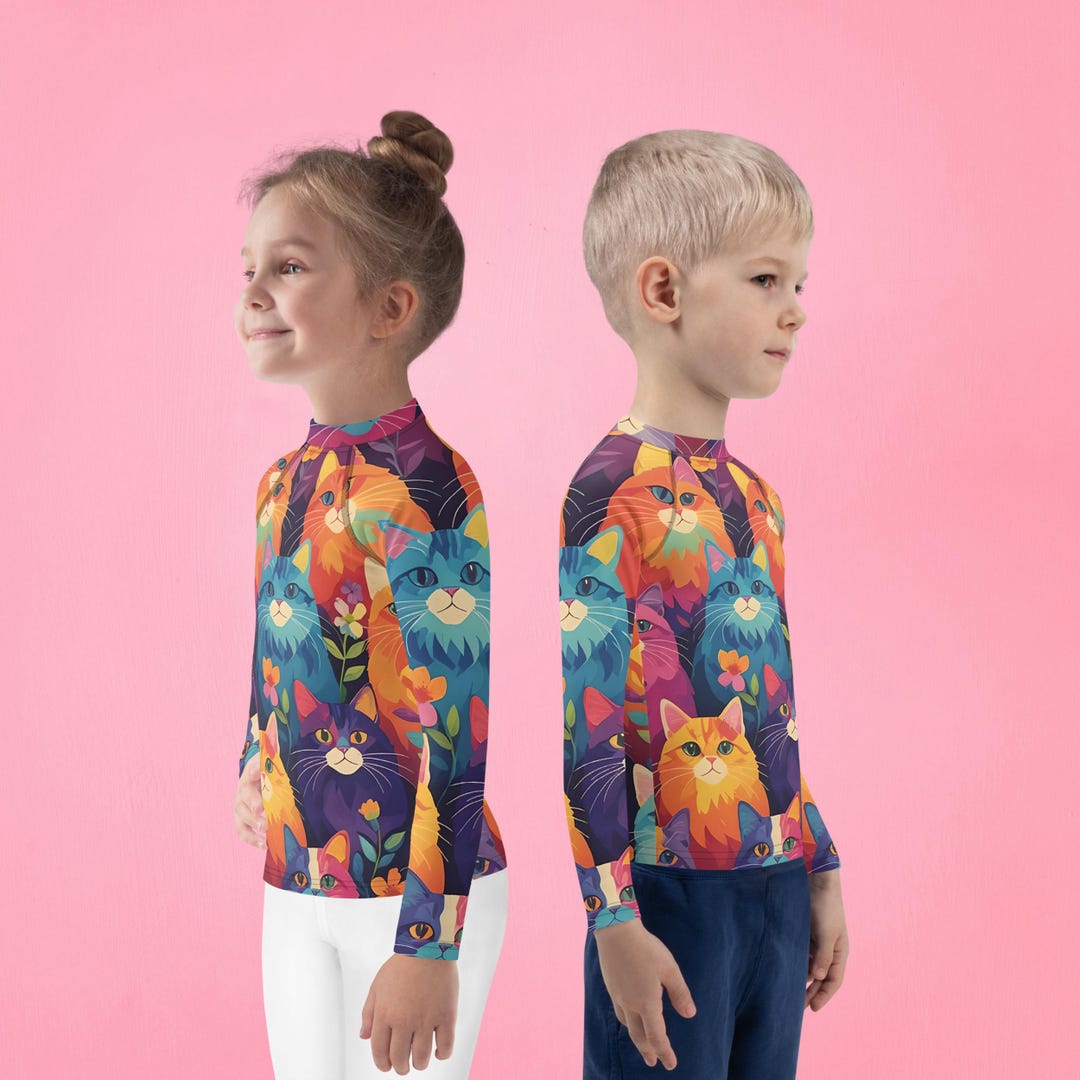 Rainbow Flower Cats Rash Guard Kids Jiu Jitsu Rash Guard Kids BJJ Jiu ...