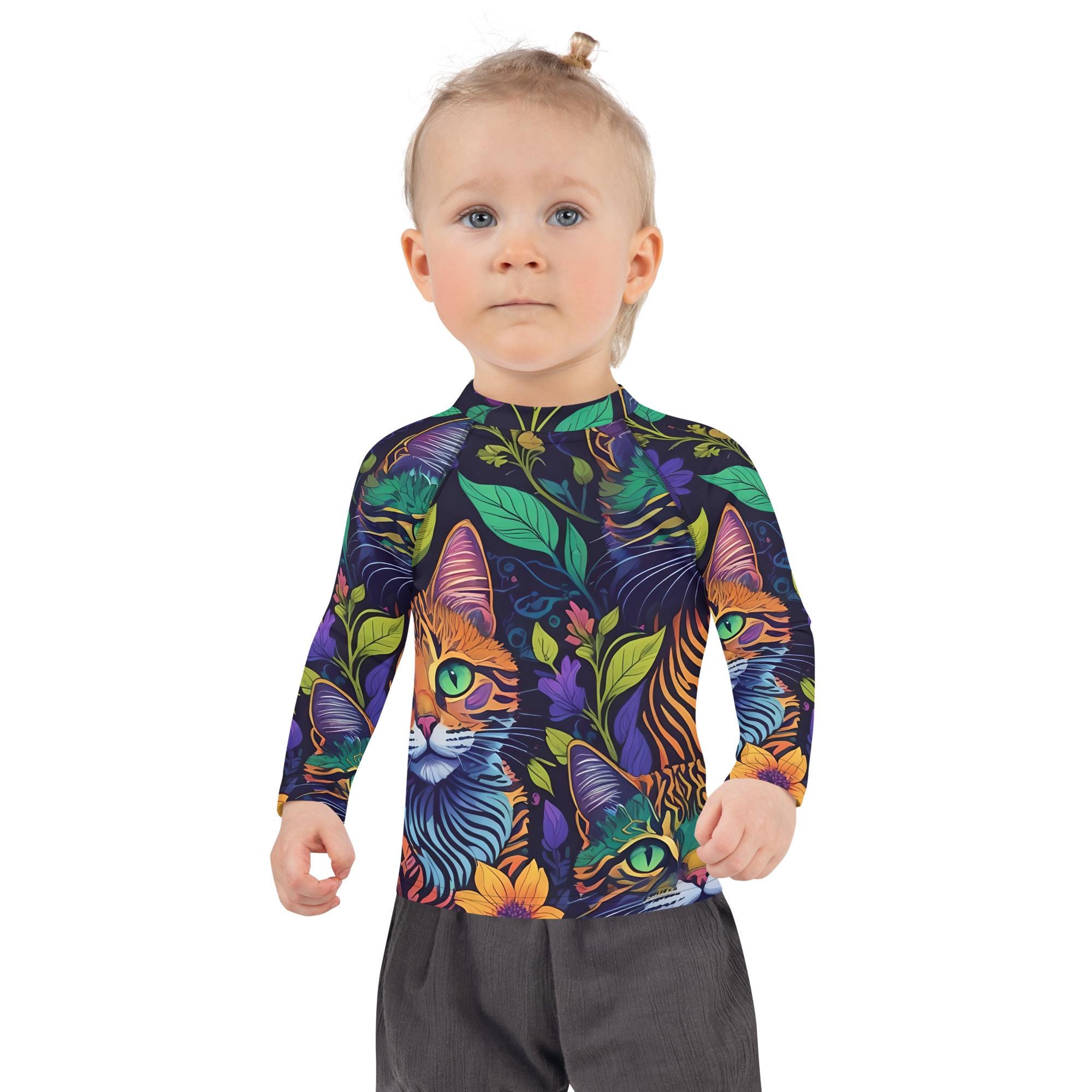 Electric Tabby Flower Rash Guard Kids Jiu Jitsu Rash Guard Kids BJJ Jiu ...