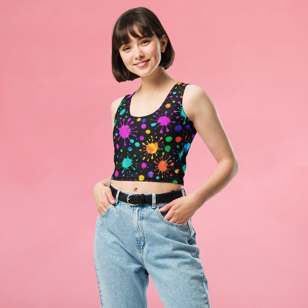 Neon Splatter Crop Tank Top, Rave Outfit, Techno Music Crop Top, House ...