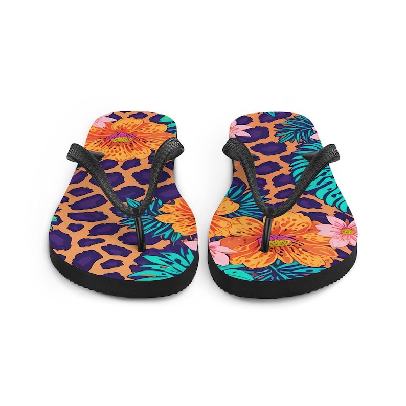 Neon Cheetah and Flowers Unique Flip Flops, Beach Sandals, Bridal Flip ...