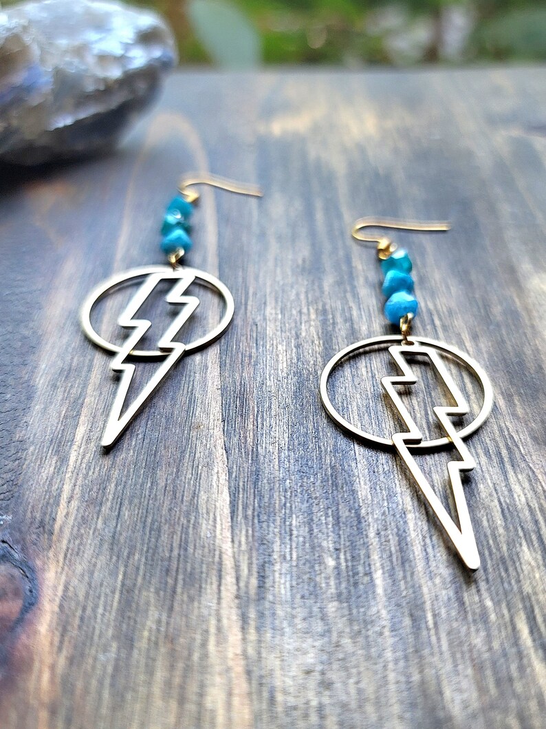 Lightning Earrings With Blue Apatite Electric Dangles Healing Gemstone Earrings Power and ...