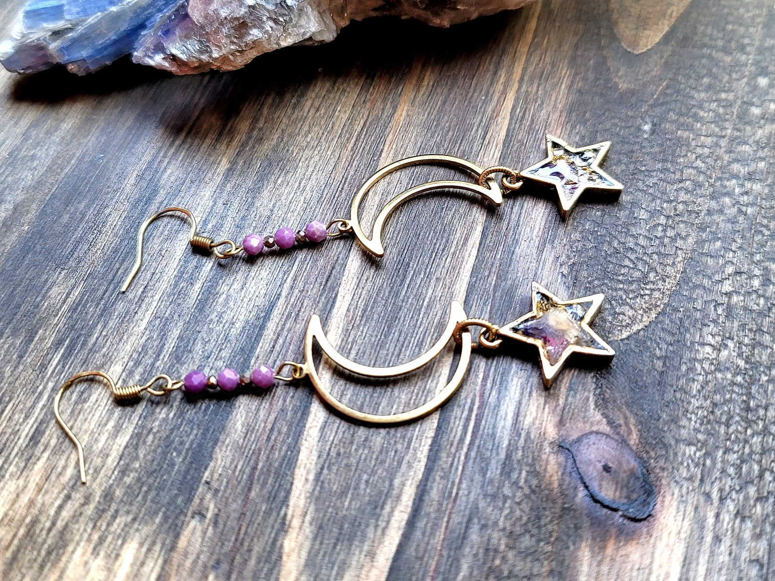 Crescent Moon and Phosphosiderite Earrings Crescent Moon and Flower ...
