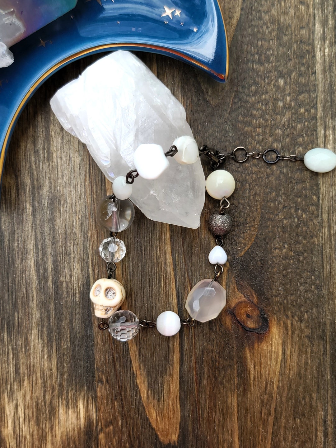 White Day of the Dead Wire Wrap Skull Beaded Bracelet White - Etsy