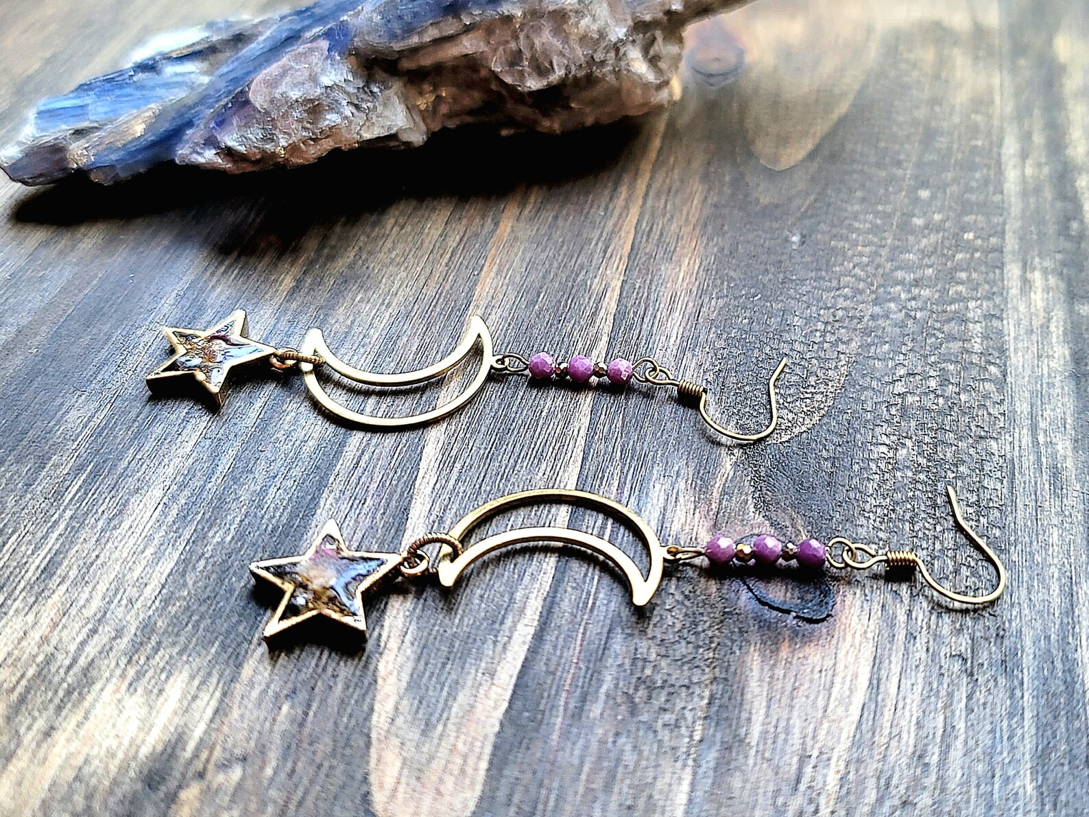 Crescent Moon and Phosphosiderite Earrings Crescent Moon and Flower ...