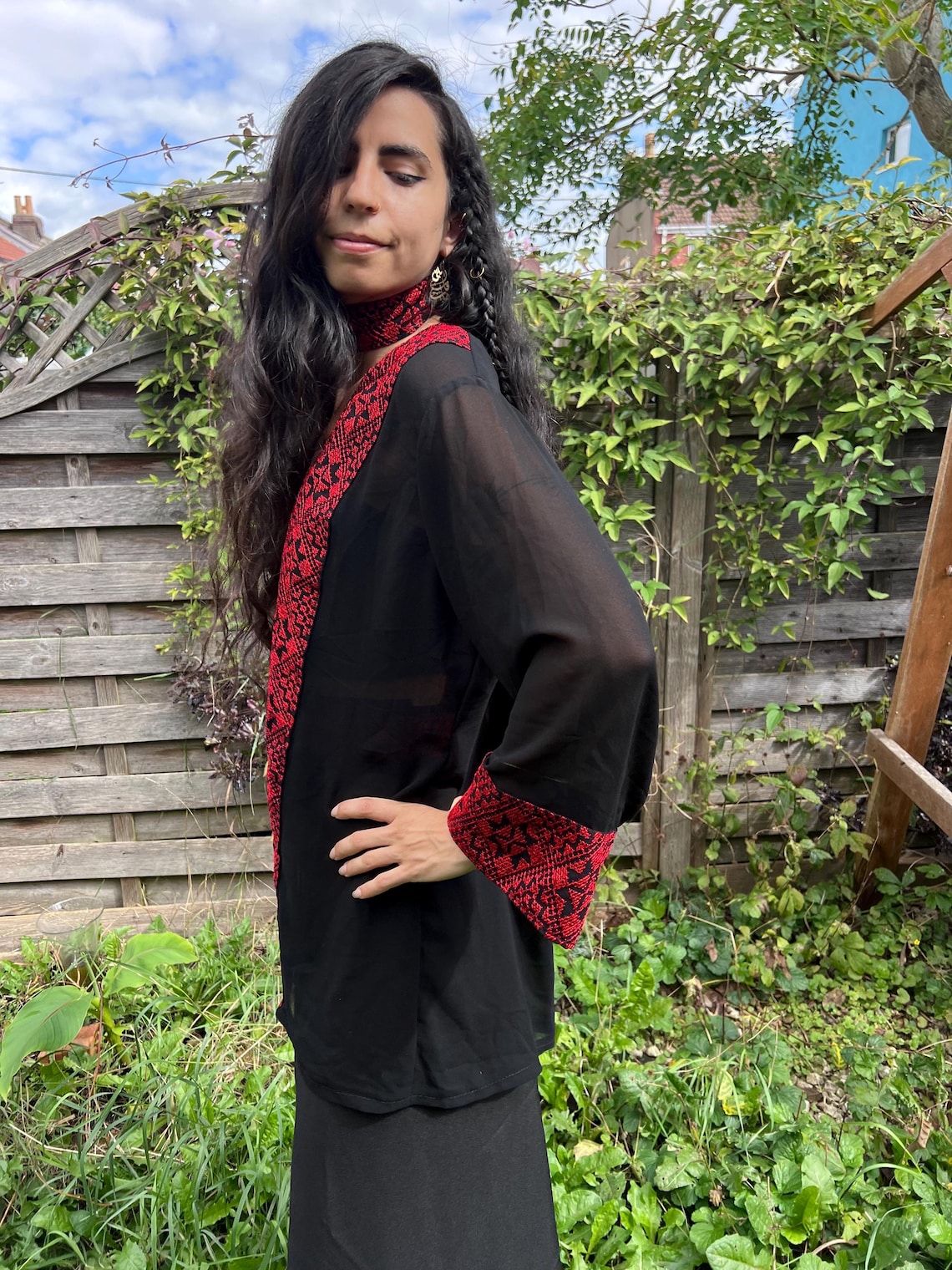 Palestinian Embroidery Chiffon Cardigan, Handmade Tatreez Kimono ...