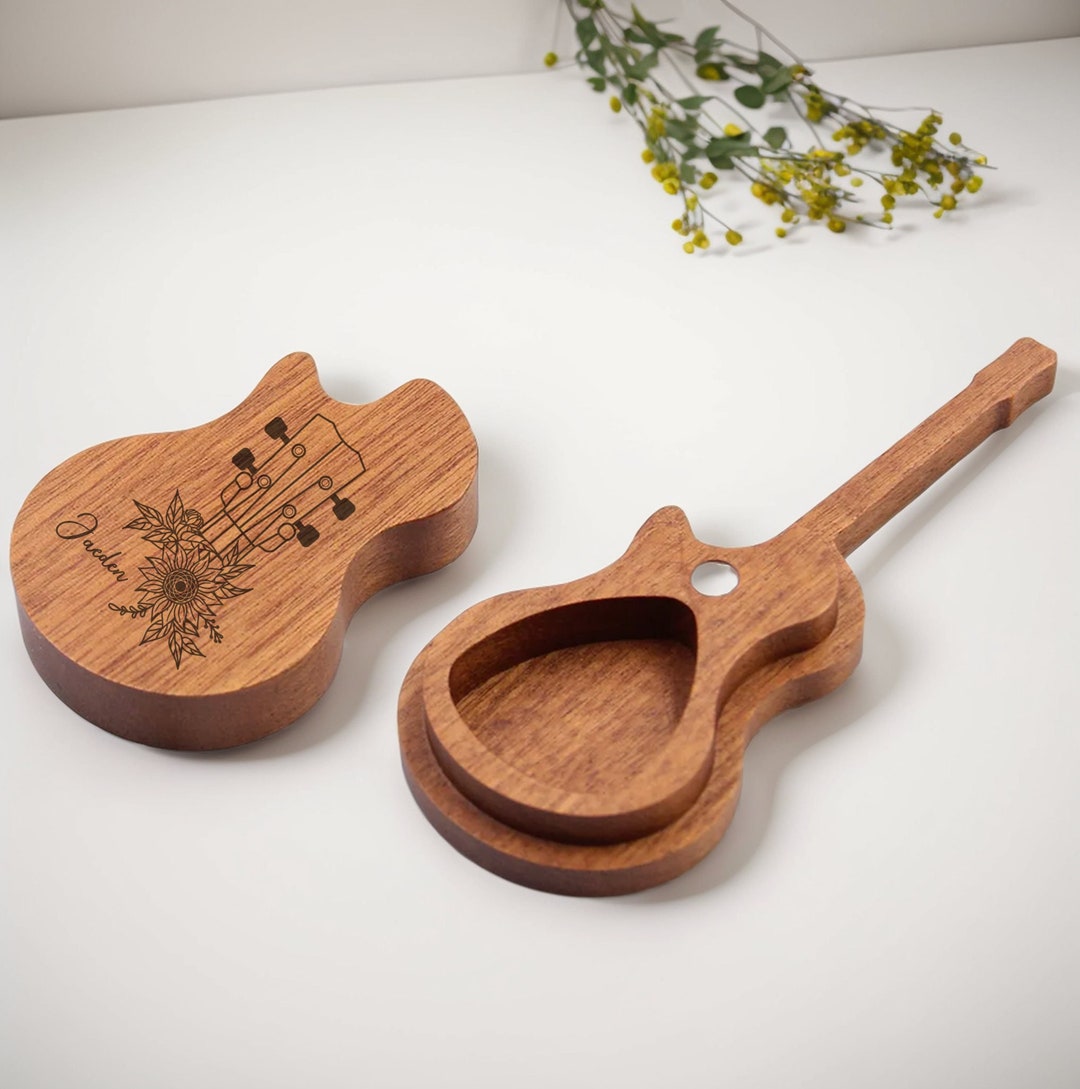 Personalized Guitar Pick Box, Engraving Wooden Guitar Picks Box, Guitar ...
