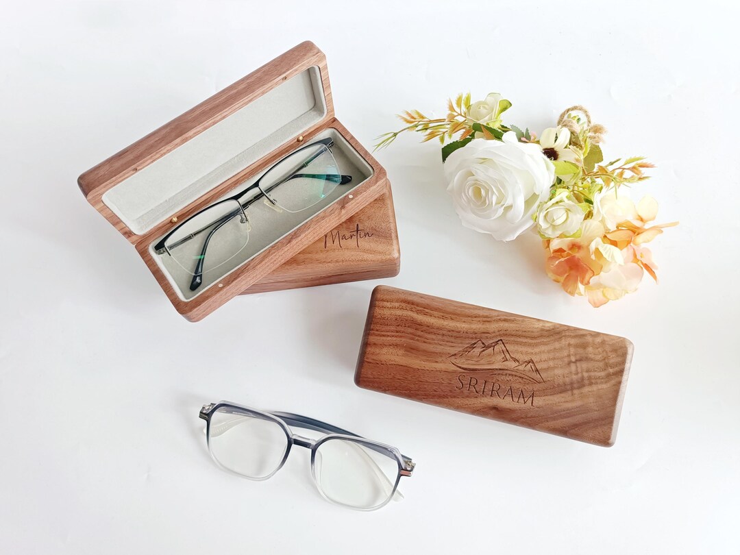 Personalized Walnut Eyeglasses Box, Custom Name Eyeglasses Box, Vintage ...