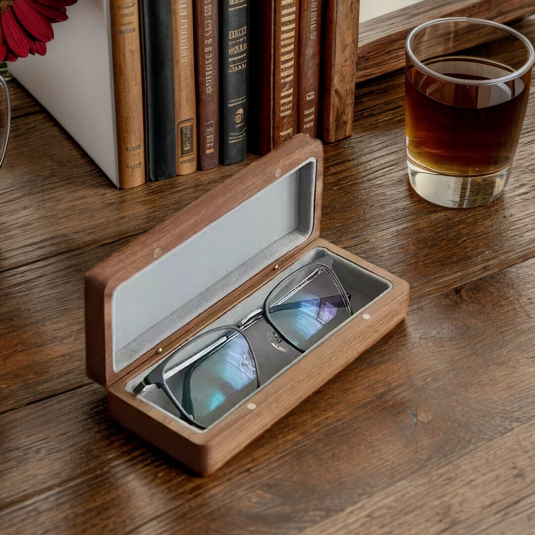 Vintage Walnut Eyeglasses Box, Personalized Wooden Eyeglasses Box ...