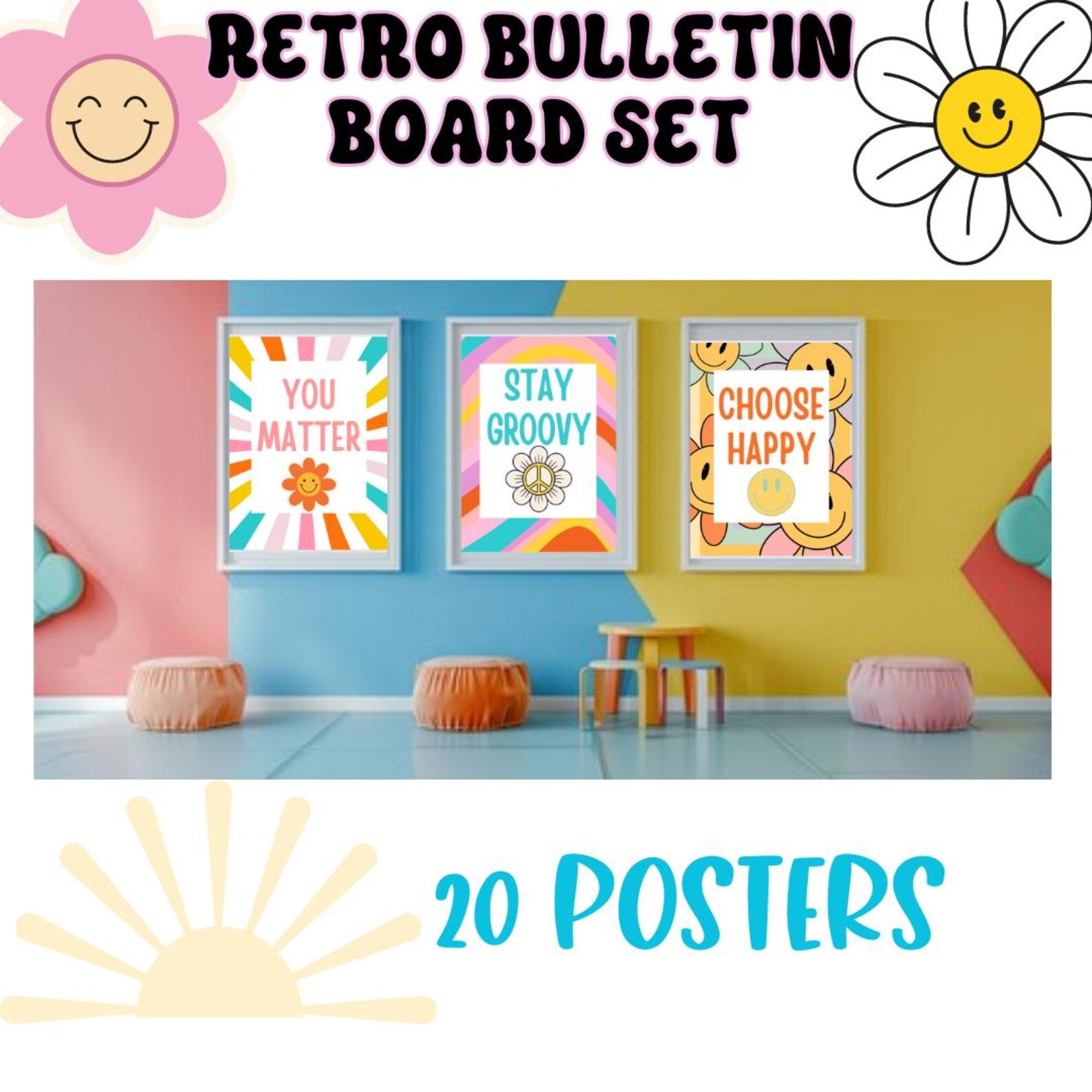 Groovy Retro Bulletin Board Set Classroom Decor Letters, Posters, Name ...