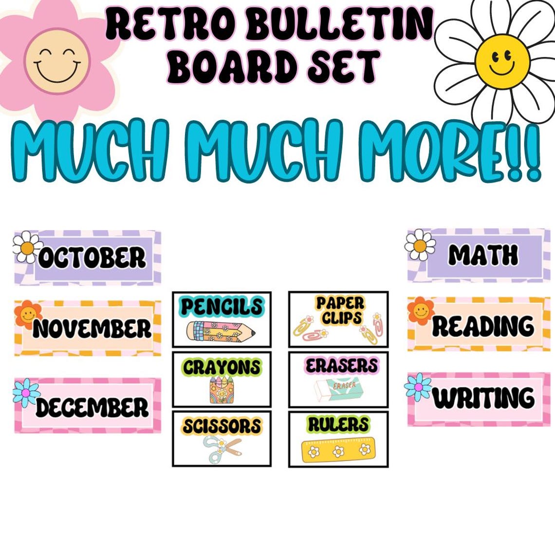 Groovy Retro Bulletin Board Set Classroom Decor Letters, Posters, Name ...