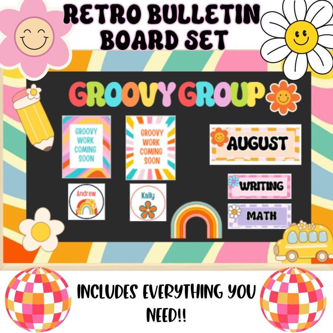 Groovy Retro Bulletin Board Set Classroom Decor Letters, Posters, Name ...