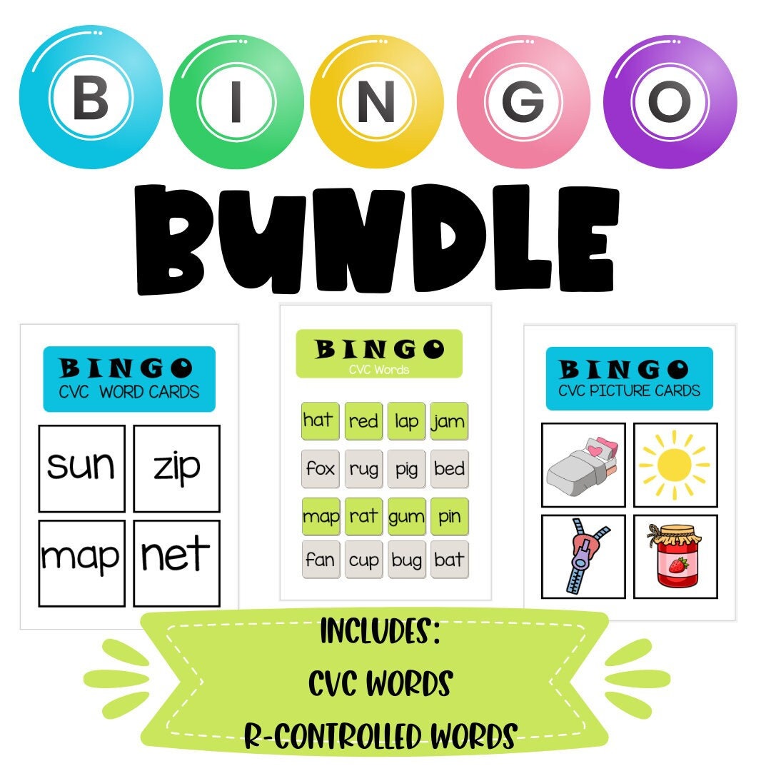 Bundle Phonics BINGO Game Includes CVC Words and R-controlled Vowel ...